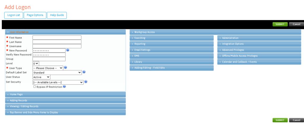 LeadMaster CRM Knowledgebase - Creating User Logons