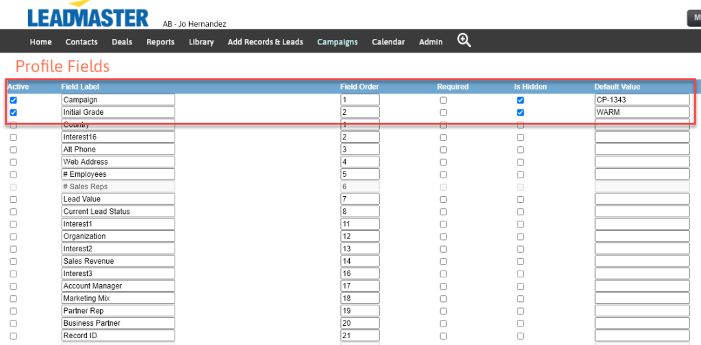 LeadMaster CRM Knowledgebase - Custom Form - Profile Fields