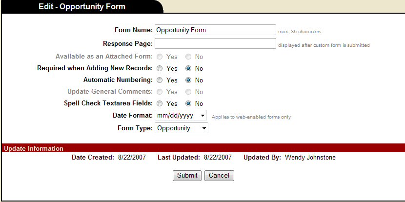 LeadMaster CRM Knowledgebase - Opportunity Type Custom Forms
