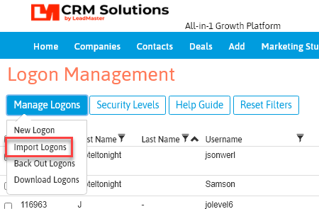 LeadMaster CRM Knowledgebase - Importing Logons